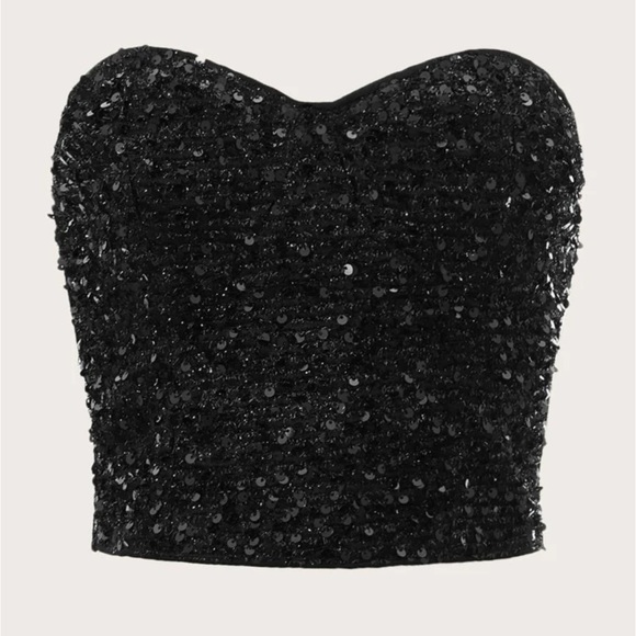 SHEIN | Tops | Shein Bae Zip Back Sequin Tube Top | Poshmark